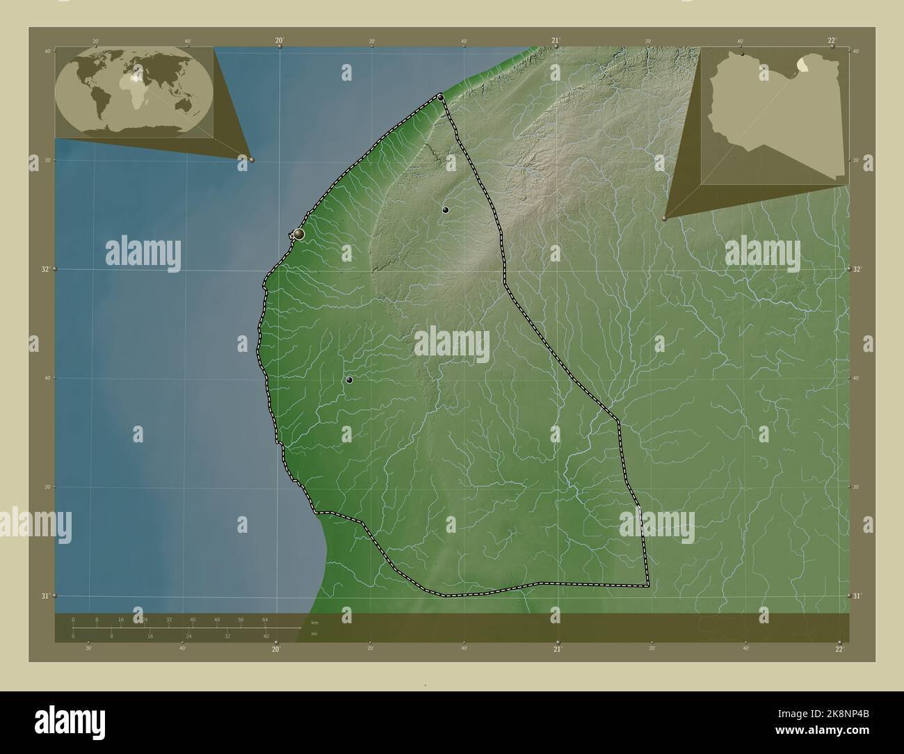 Benghazi, district of Libya. Elevation map colored in wiki style with ...