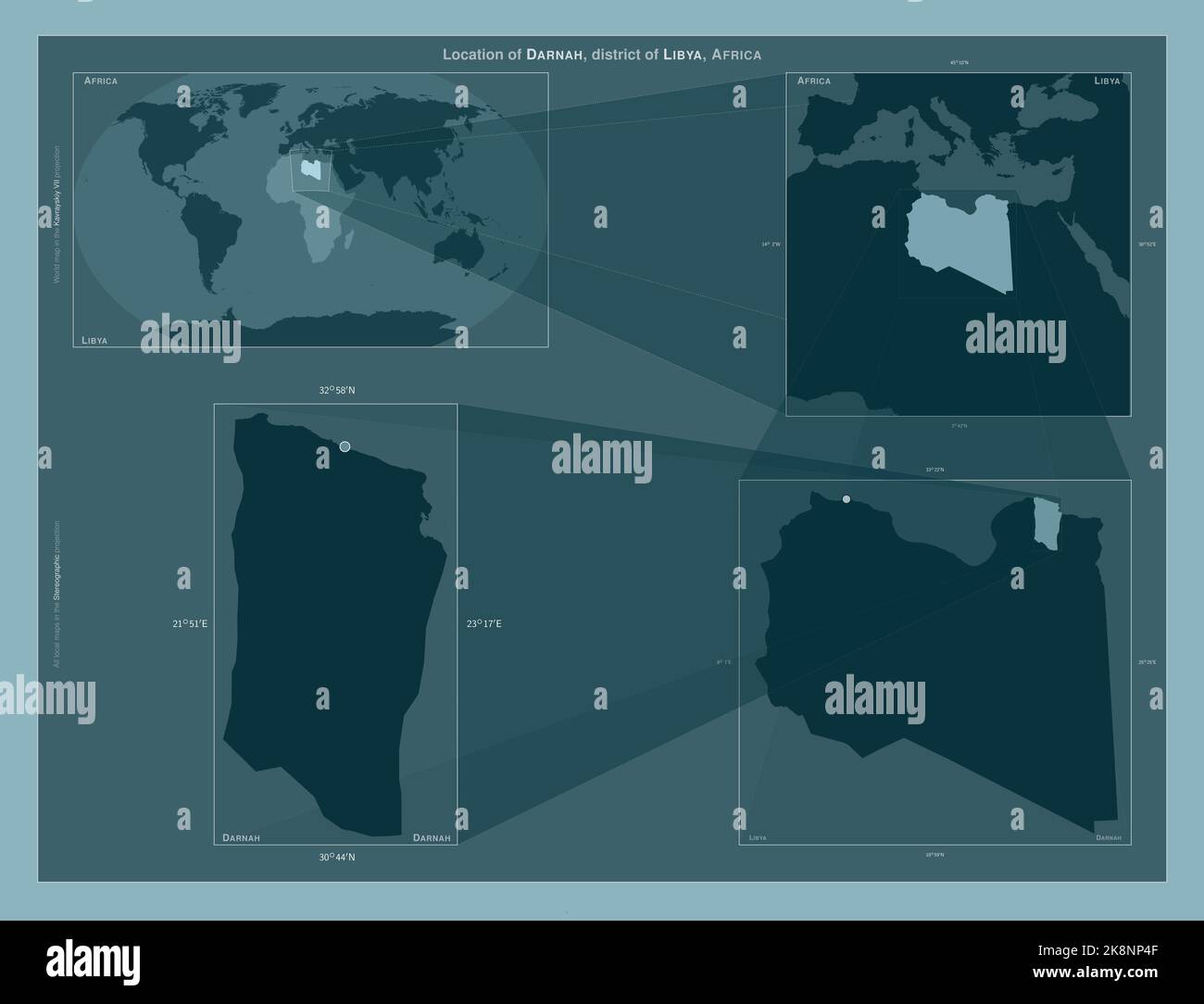 Darnah, district of Libya. Diagram showing the location of the region ...
