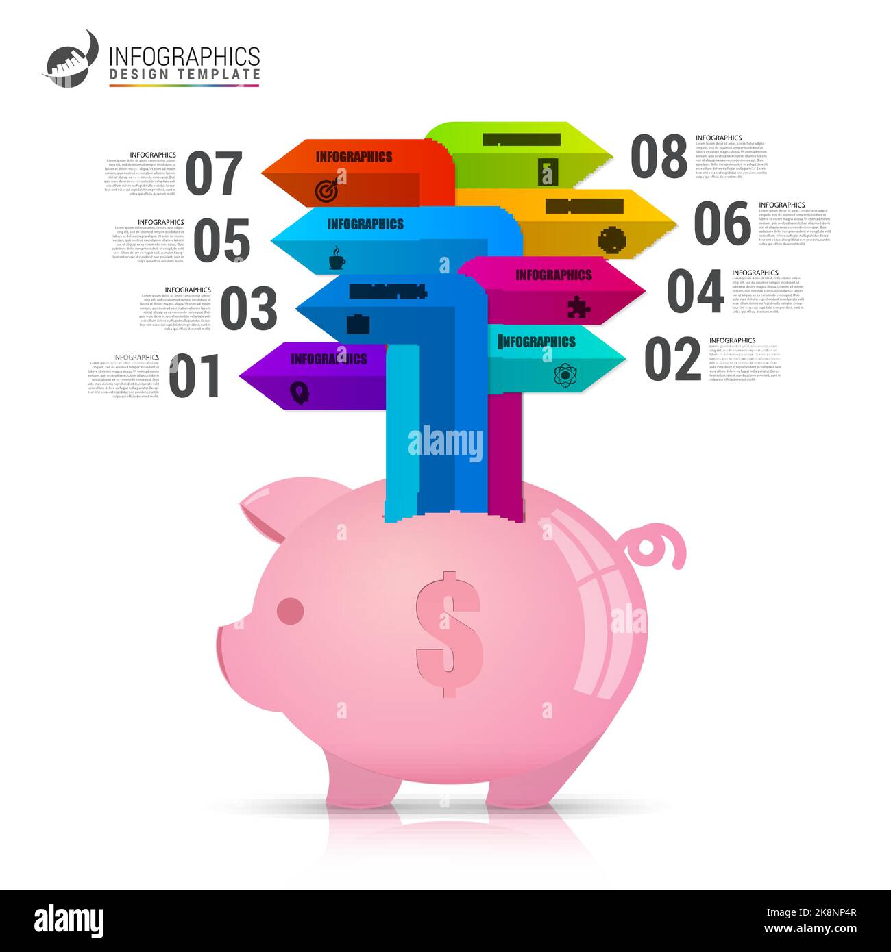 Infographic design template. Business concept with piggy bank. Vector ...