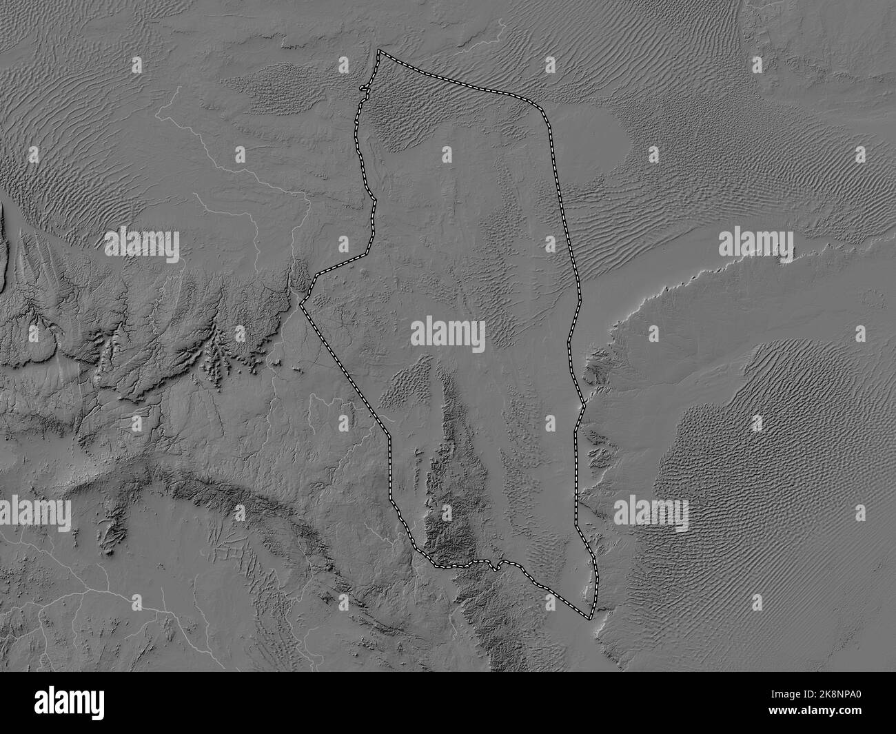Ghat, district of Libya. Bilevel elevation map with lakes and rivers ...