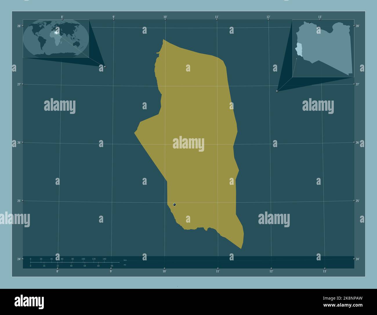 Ghat, district of Libya. Solid color shape. Corner auxiliary location ...