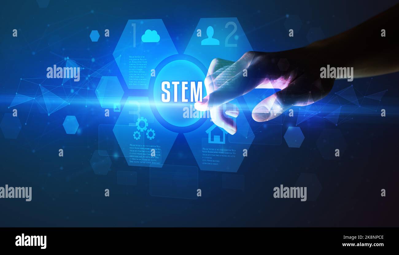 Hand touching digital button concept Stock Photo - Alamy