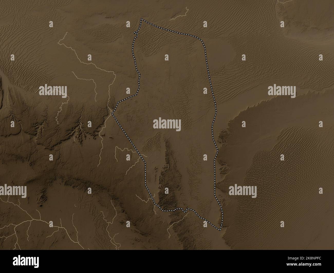 Ghat, district of Libya. Elevation map colored in sepia tones with ...