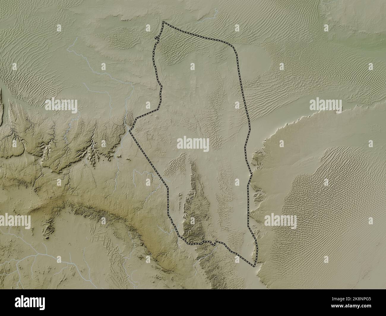 Ghat, district of Libya. Elevation map colored in wiki style with lakes ...