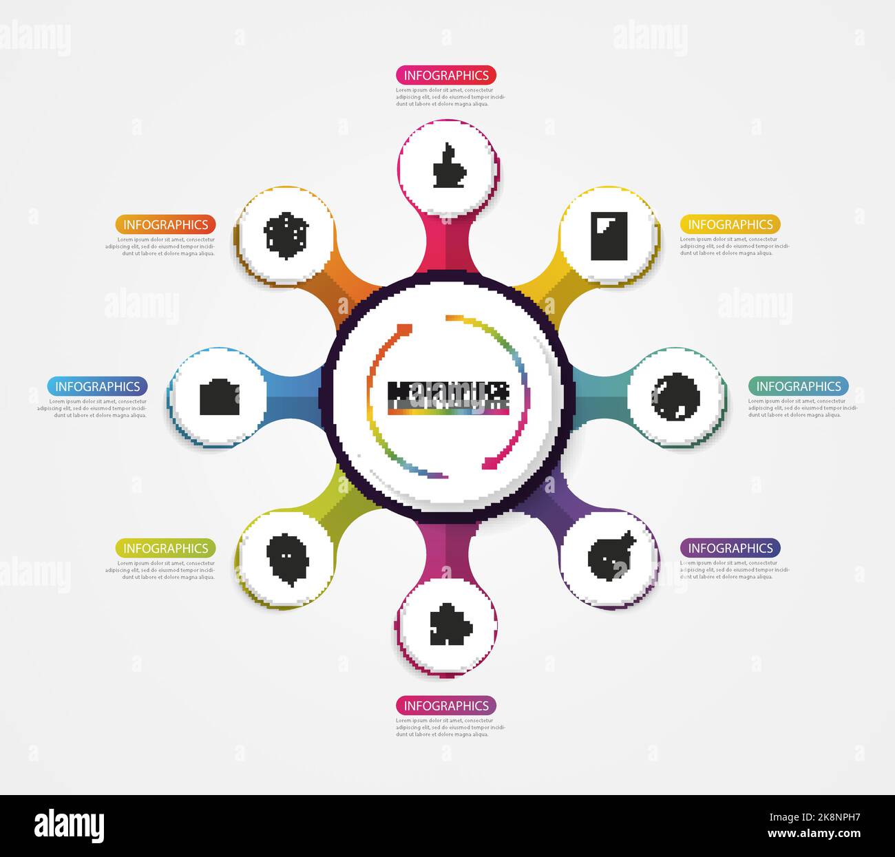 Circle Infographics Template For Diagram With Eight Steps Vector Illustration Stock Vector