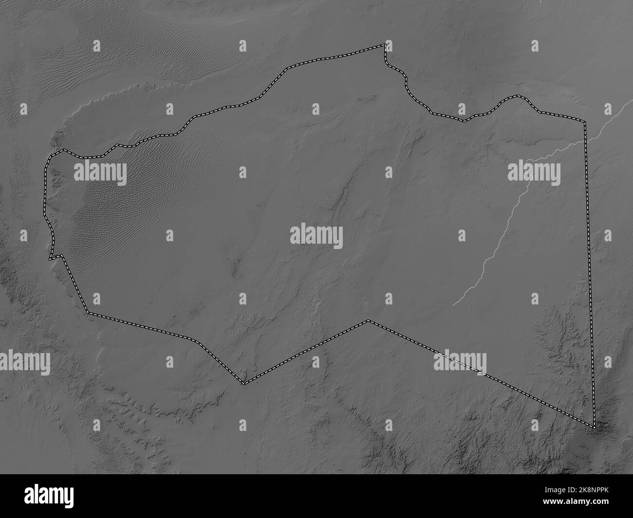 Murzuq, district of Libya. Grayscale elevation map with lakes and ...