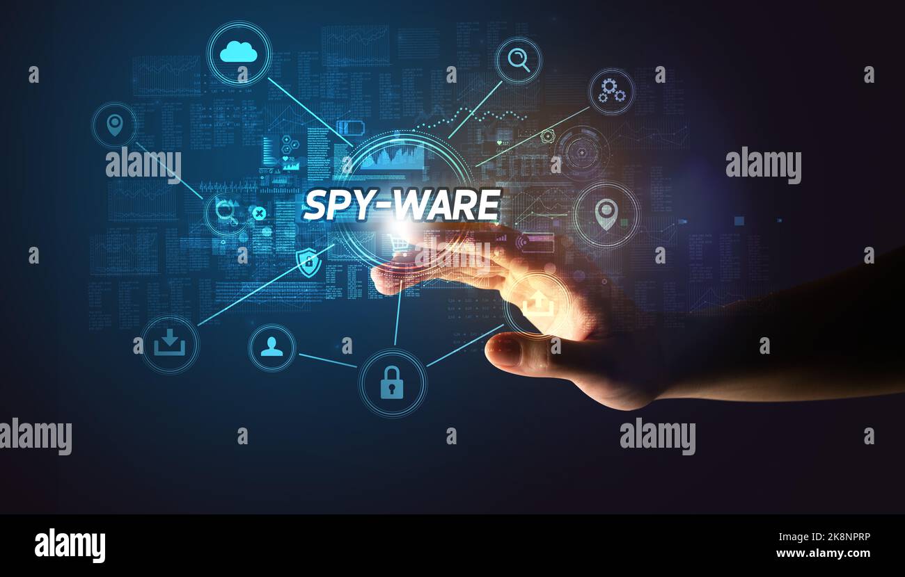 Hand touching cybersecurity button concept Stock Photo - Alamy