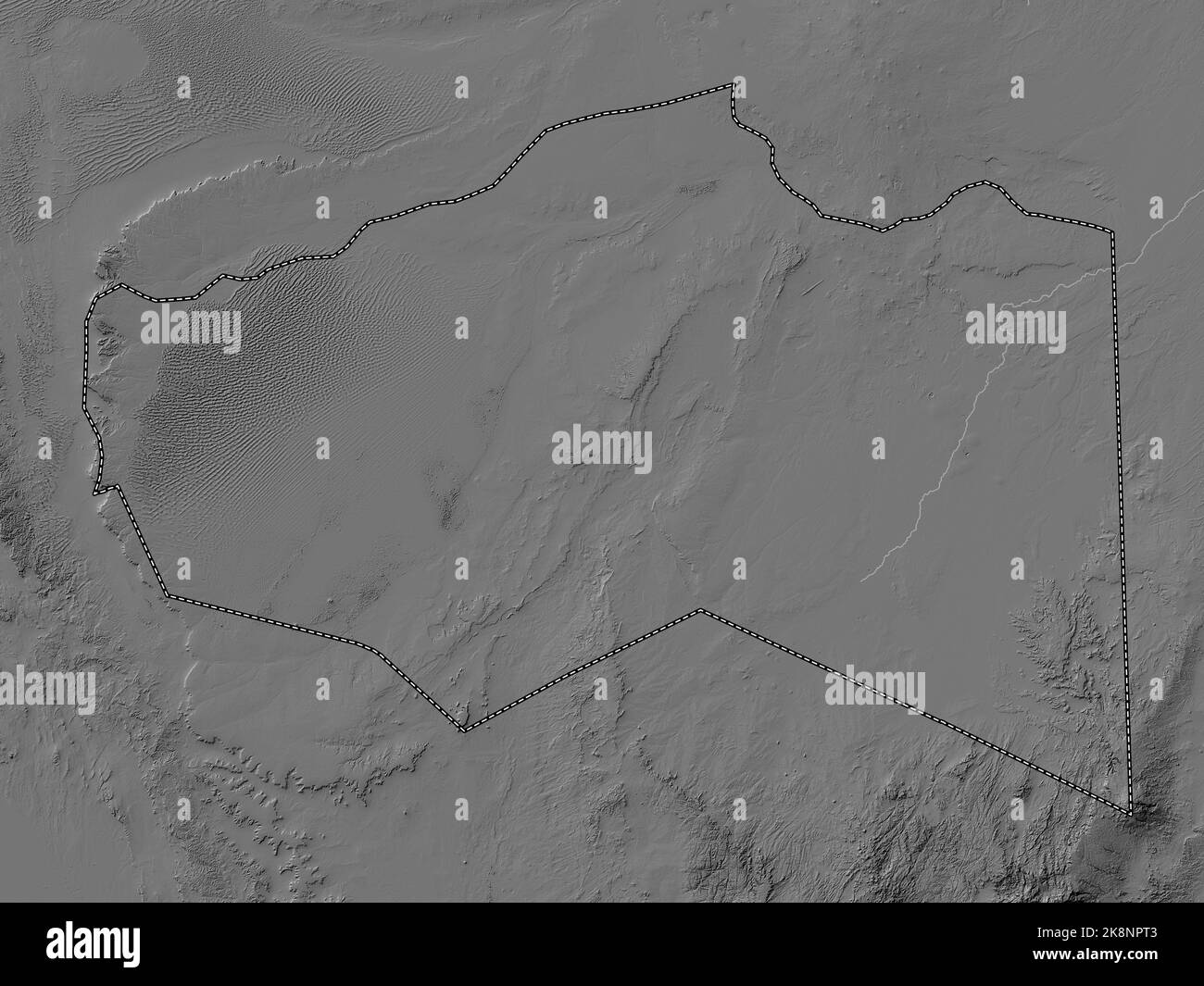 Murzuq, district of Libya. Bilevel elevation map with lakes and rivers ...