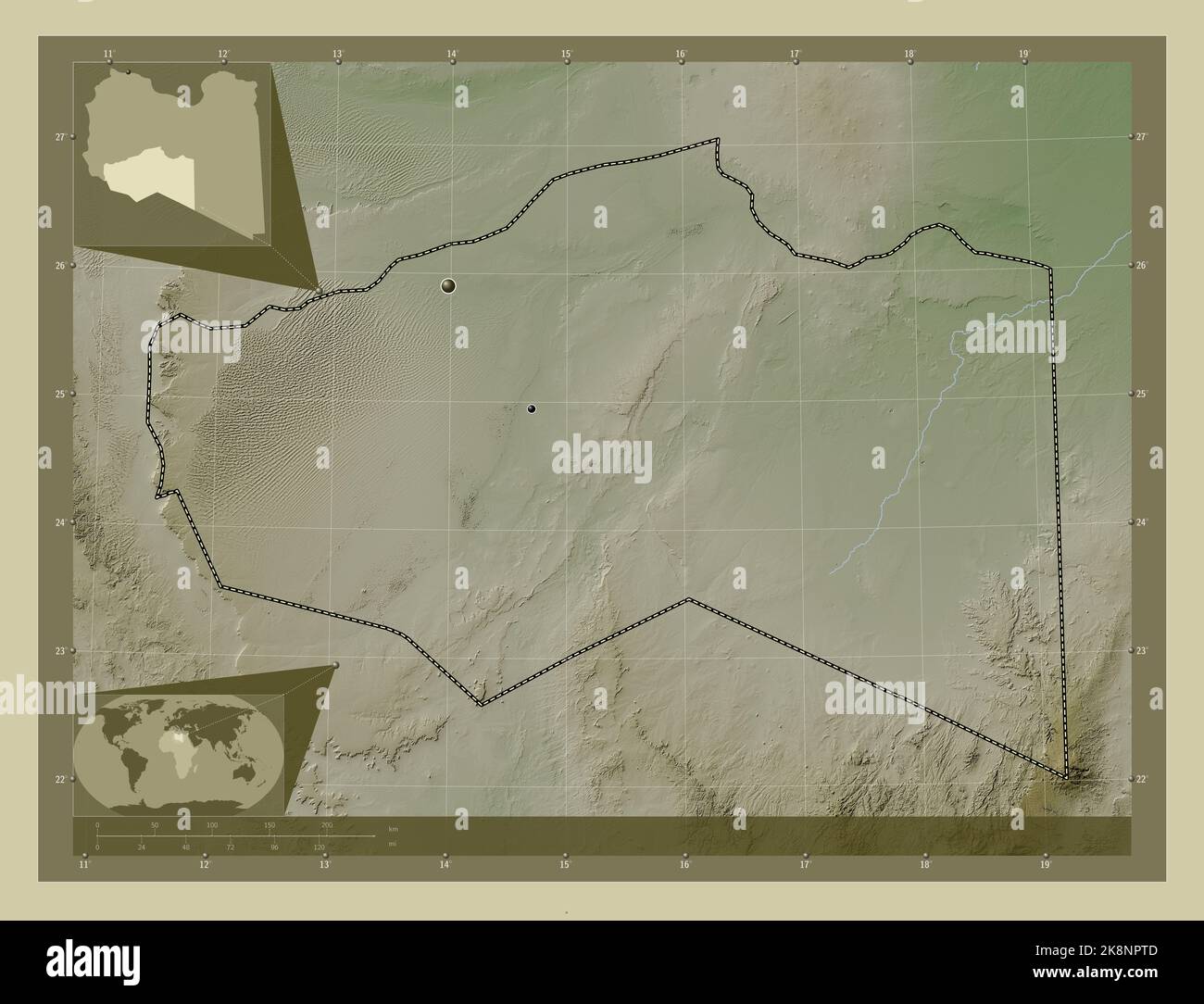 Murzuq, district of Libya. Elevation map colored in wiki style with ...