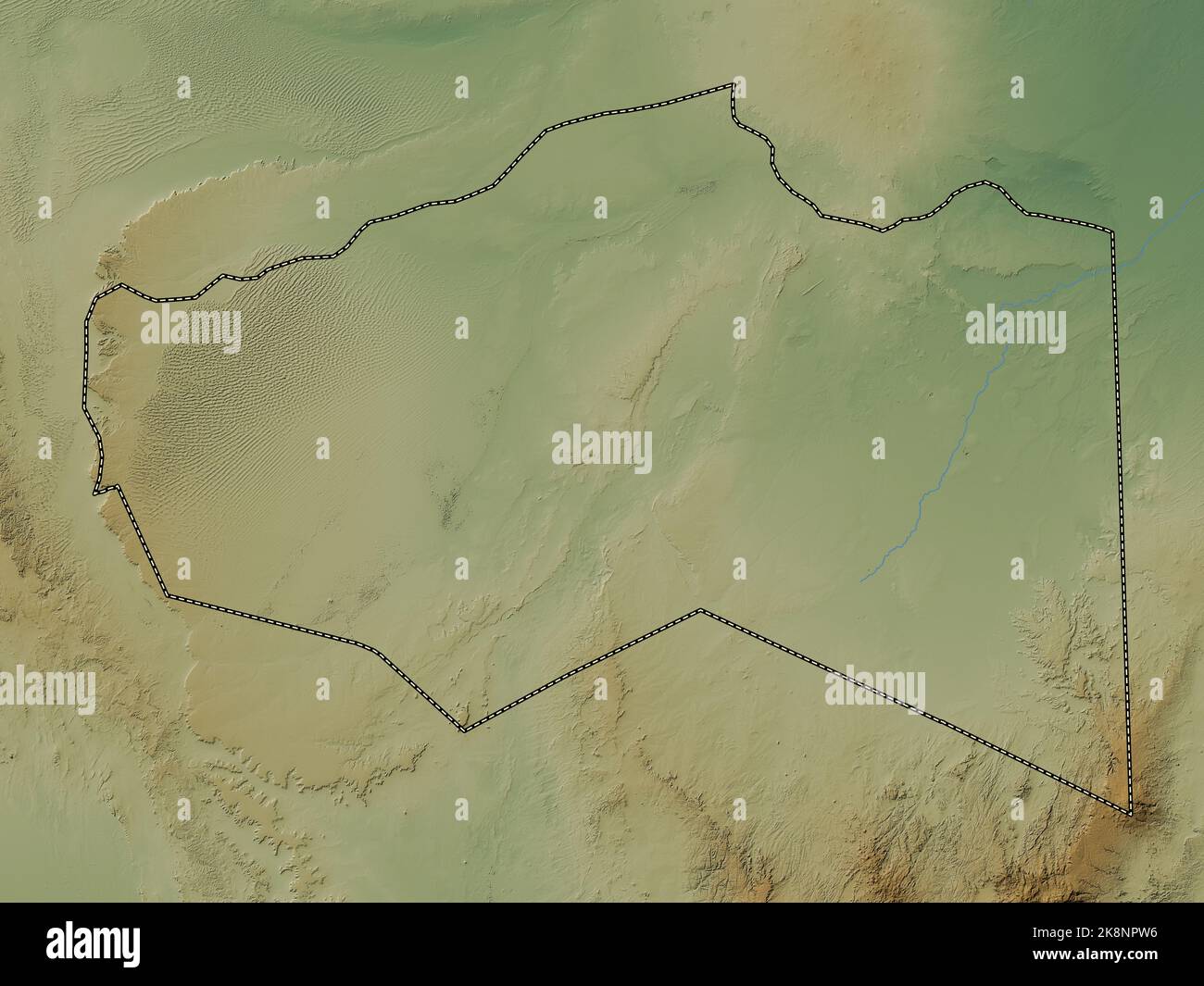 Murzuq, district of Libya. Colored elevation map with lakes and rivers ...