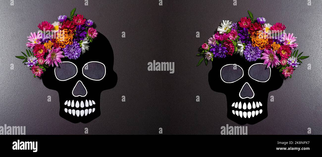 Paper human skull for Mexico's Day of the Dead (El Dia de Muertos) with ...