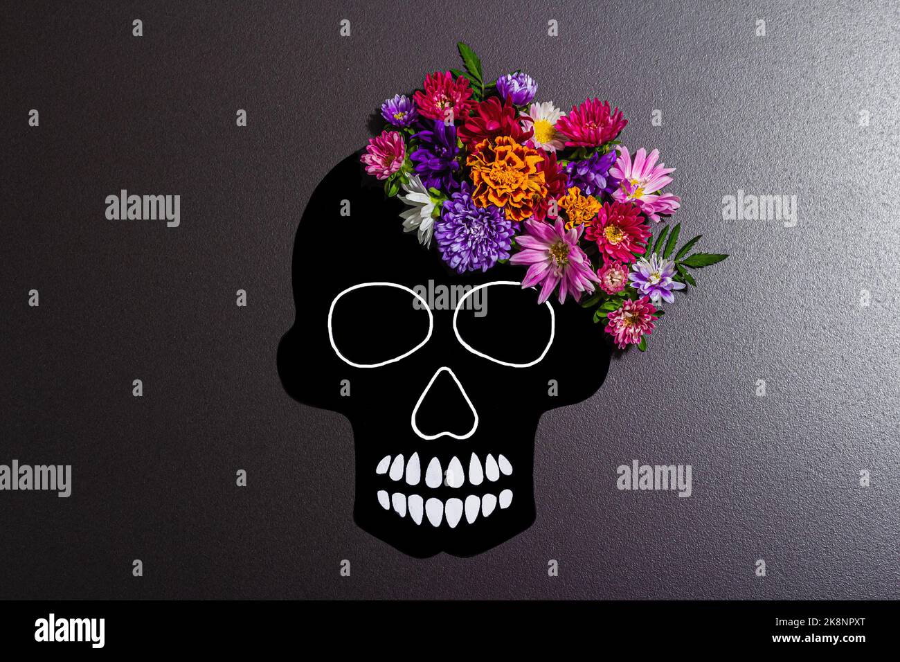 Paper human skull for Mexico's Day of the Dead (El Dia de Muertos) with ...