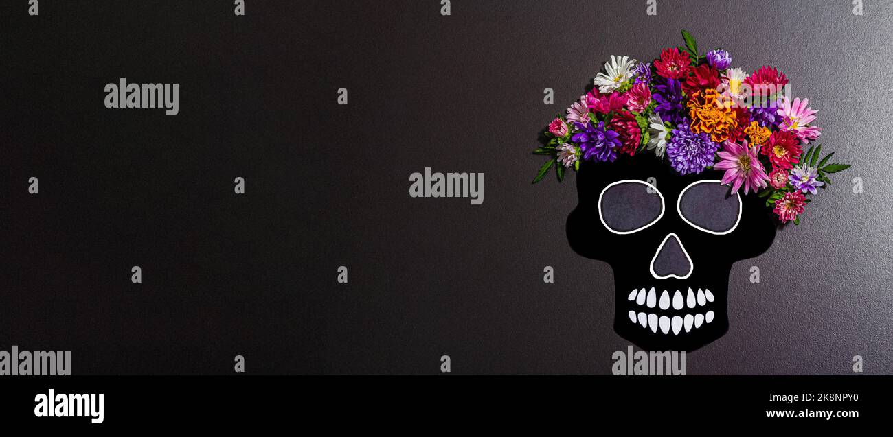 Paper human skull for Mexico's Day of the Dead (El Dia de Muertos) with ...