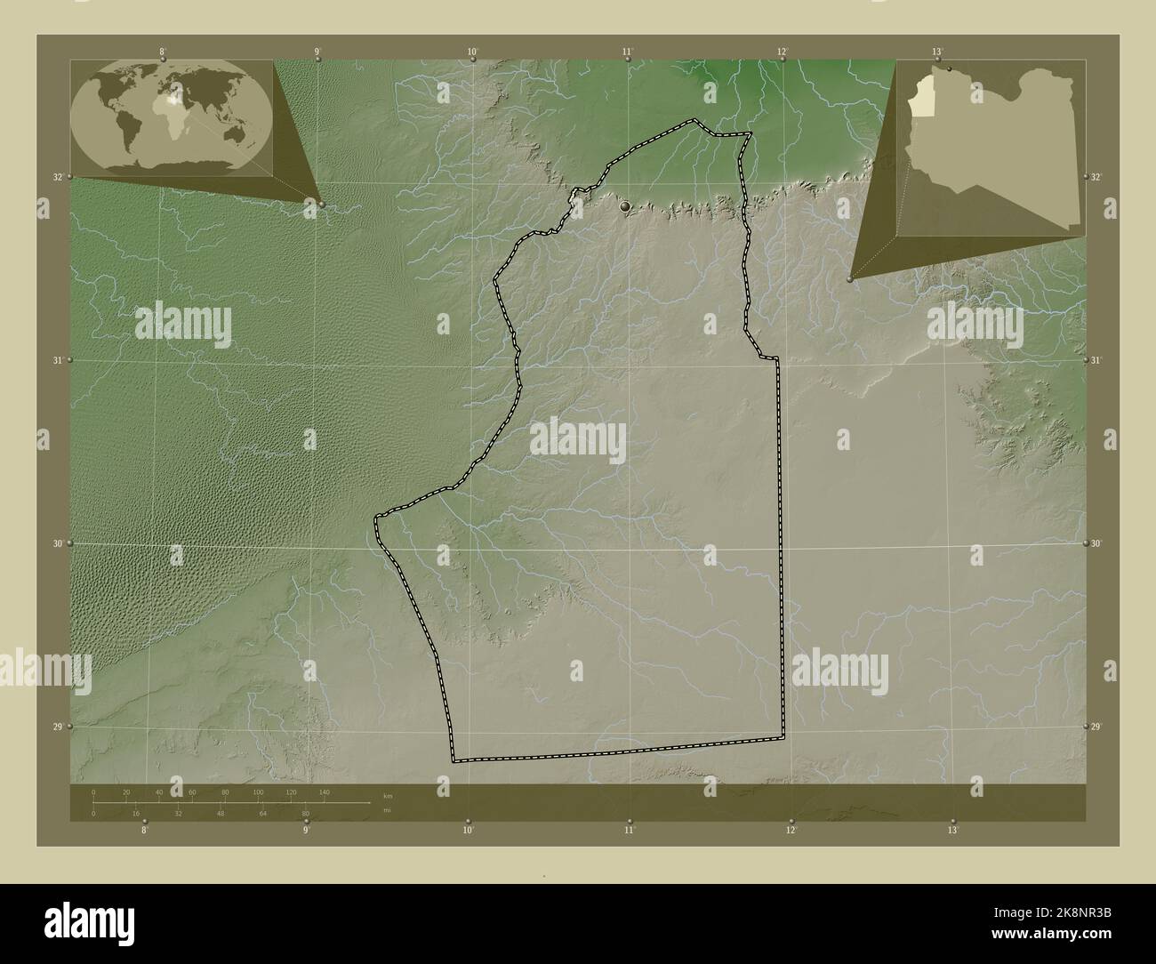 Nalut, district of Libya. Elevation map colored in wiki style with ...