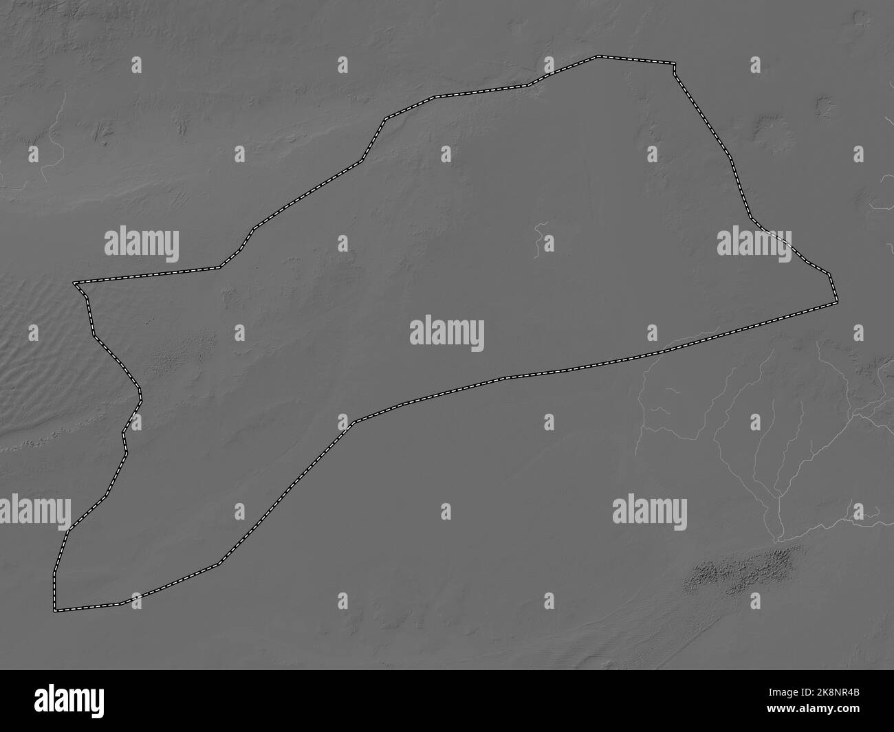 Sabha, district of Libya. Grayscale elevation map with lakes and rivers ...