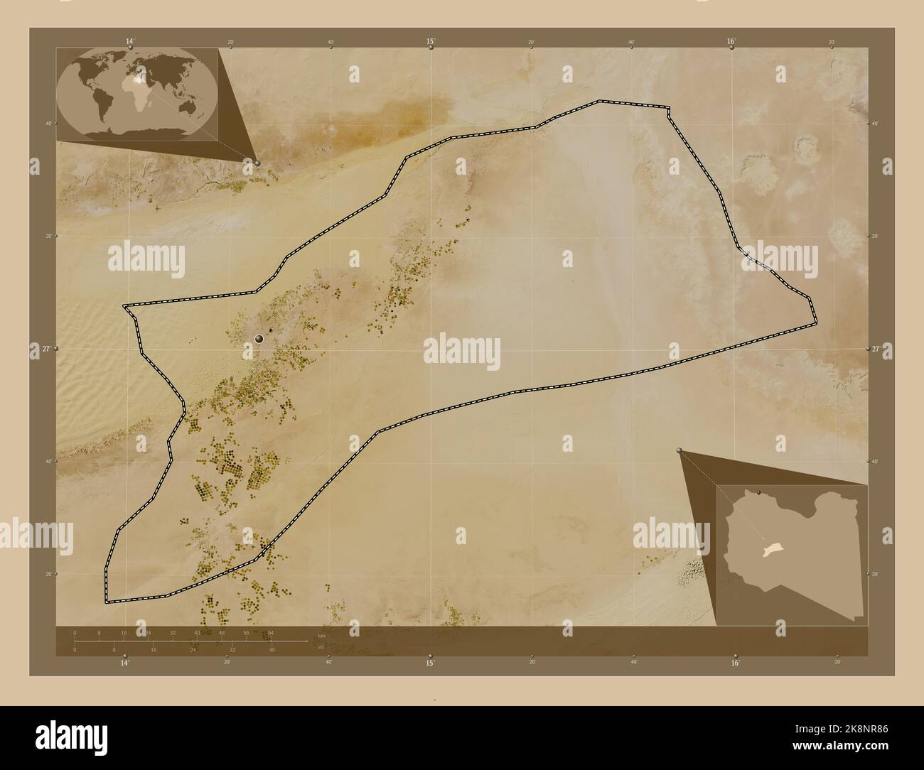 Sabha, district of Libya. Low resolution satellite map. Locations of ...