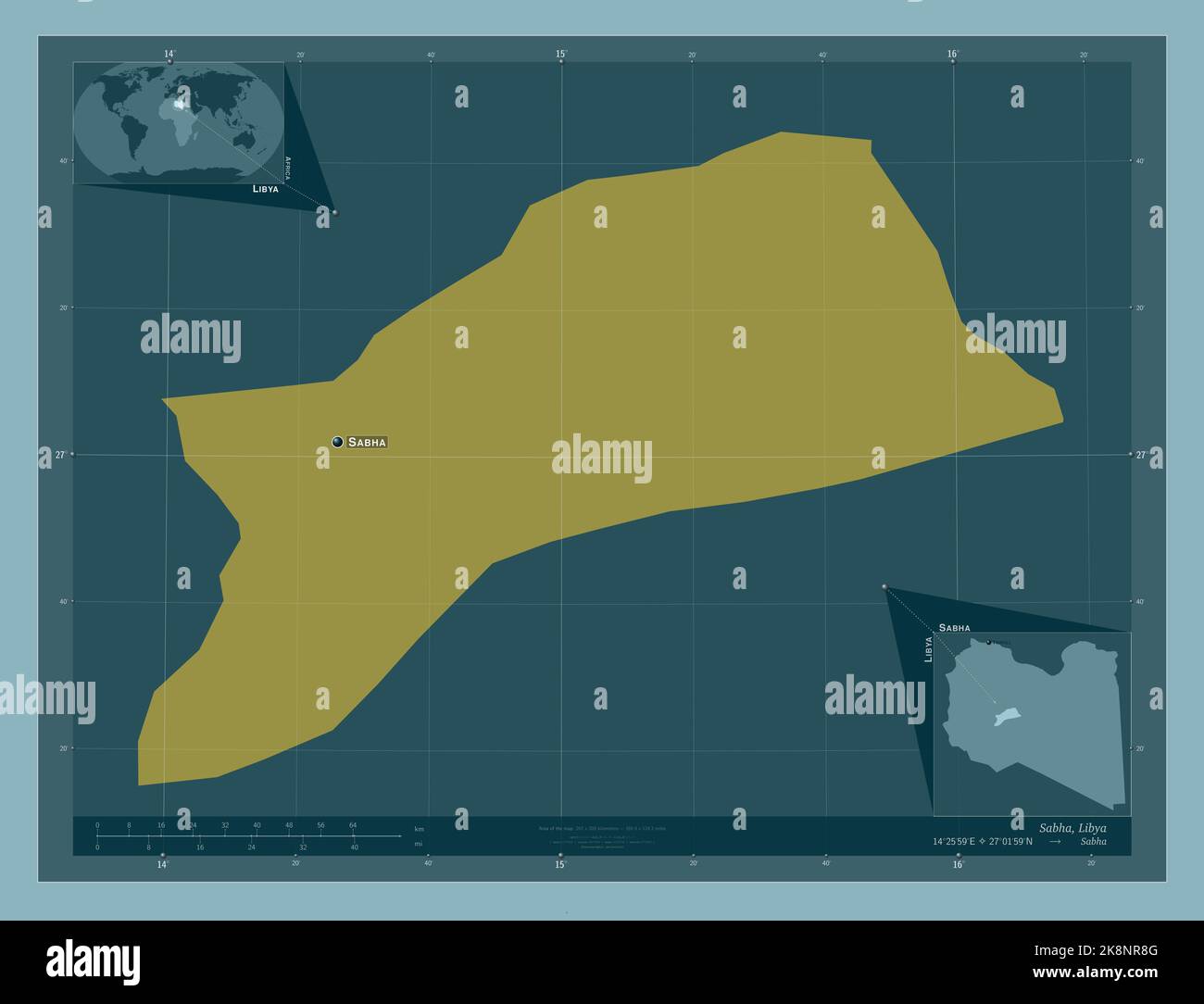 Sabha, district of Libya. Solid color shape. Locations and names of ...