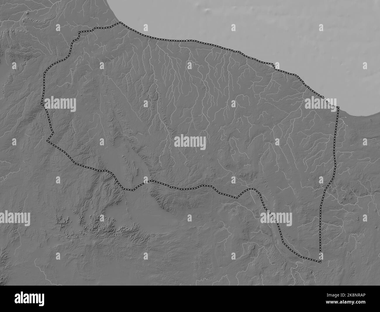 Surt, district of Libya. Bilevel elevation map with lakes and rivers ...