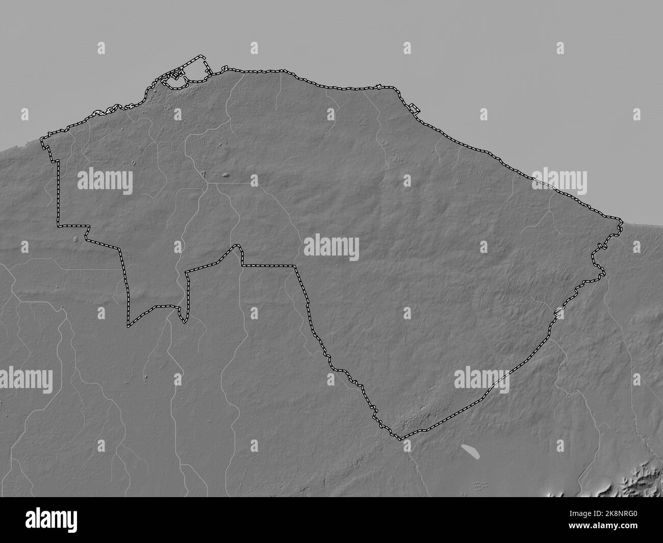 Tripoli, district of Libya. Bilevel elevation map with lakes and rivers ...