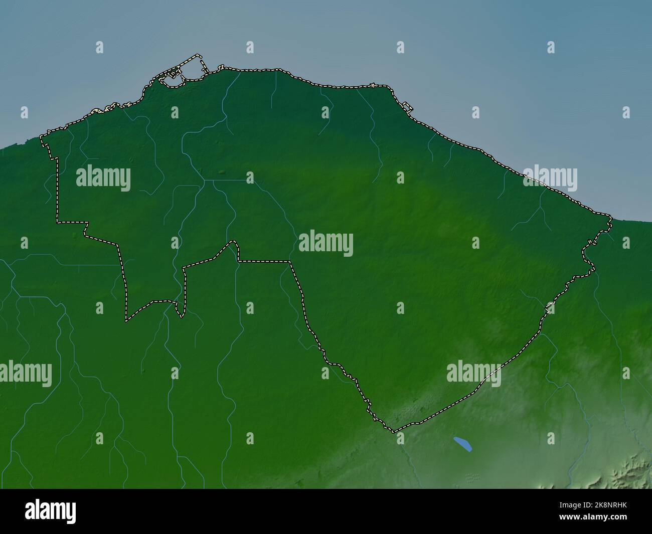 Tripoli, district of Libya. Colored elevation map with lakes and rivers ...