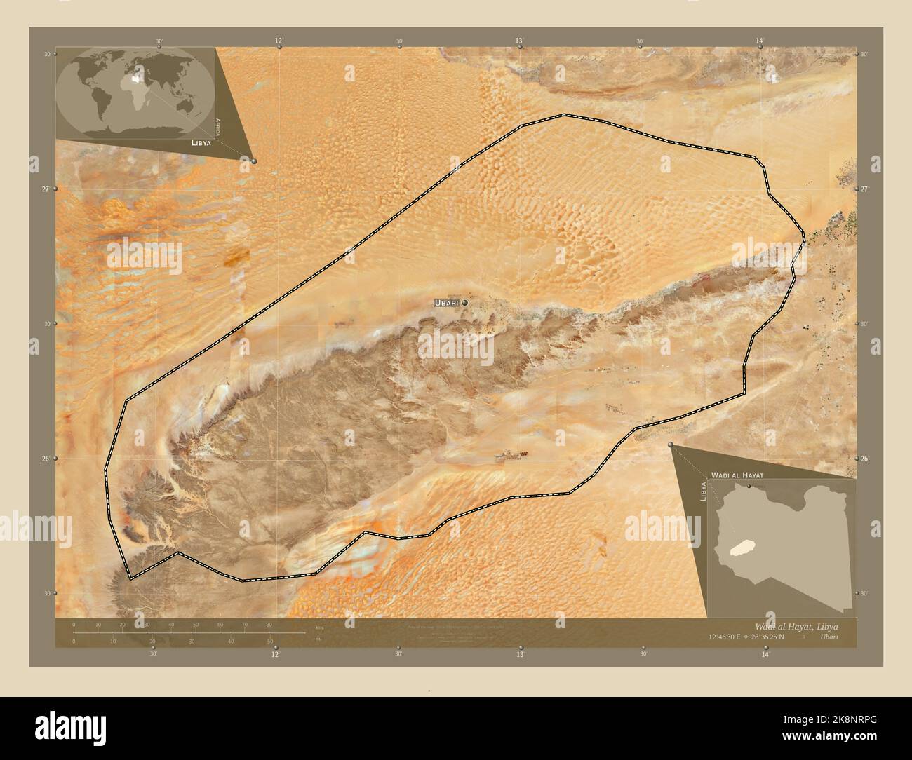 Wadi al Hayat, district of Libya. High resolution satellite map ...