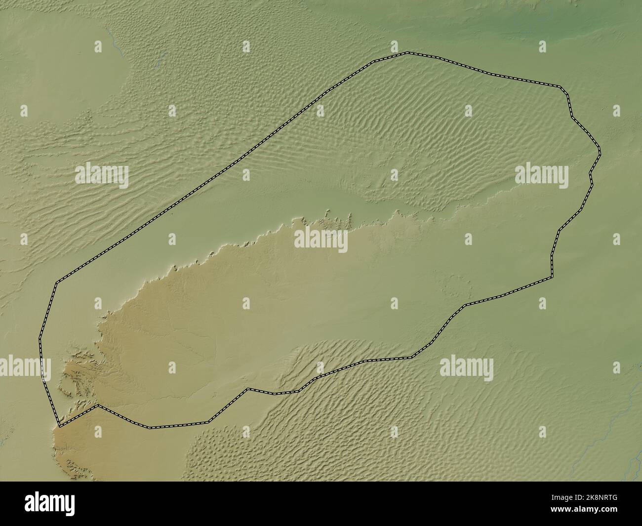 Wadi al Hayat, district of Libya. Colored elevation map with lakes and ...