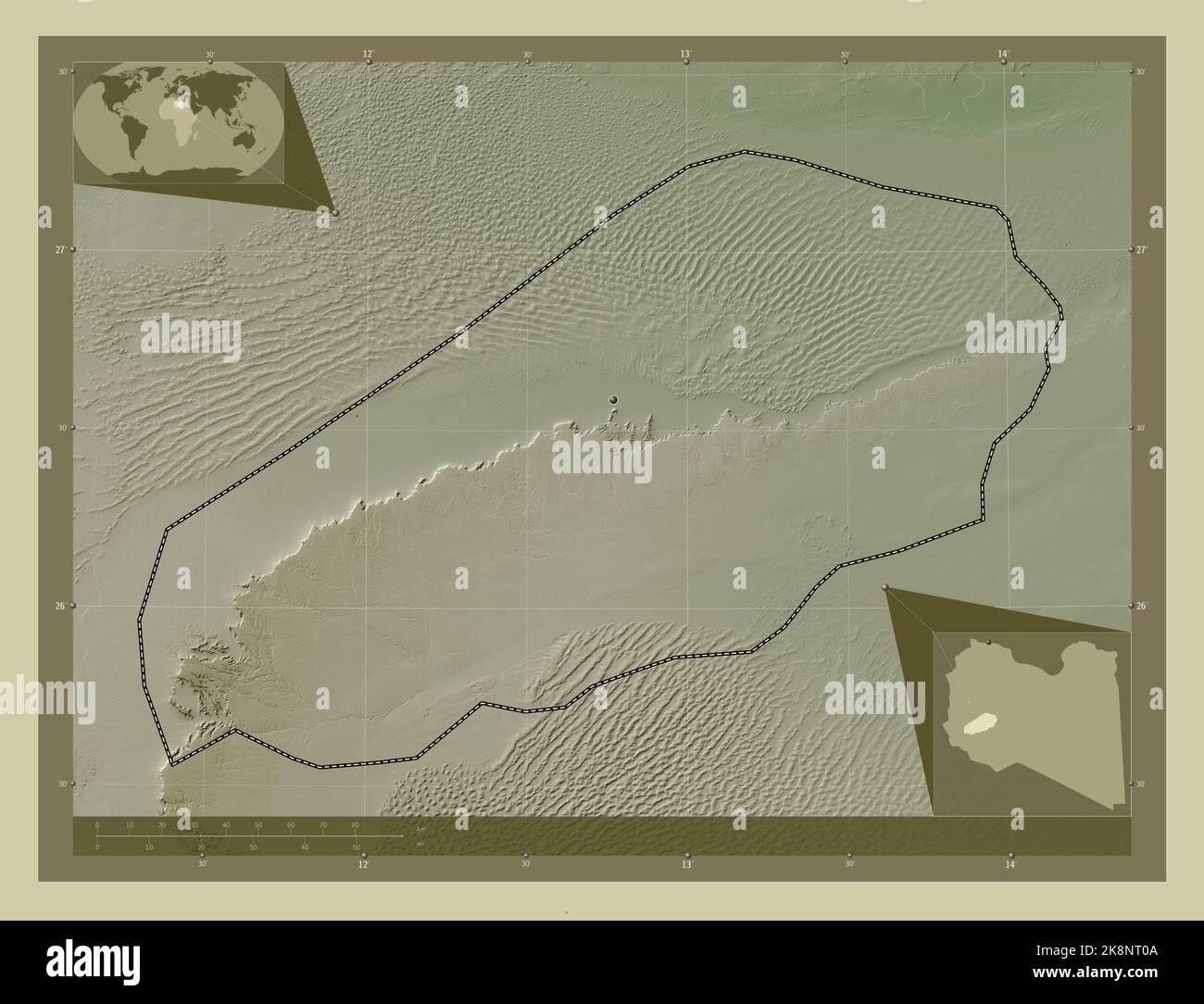 Wadi al Hayat, district of Libya. Elevation map colored in wiki style ...