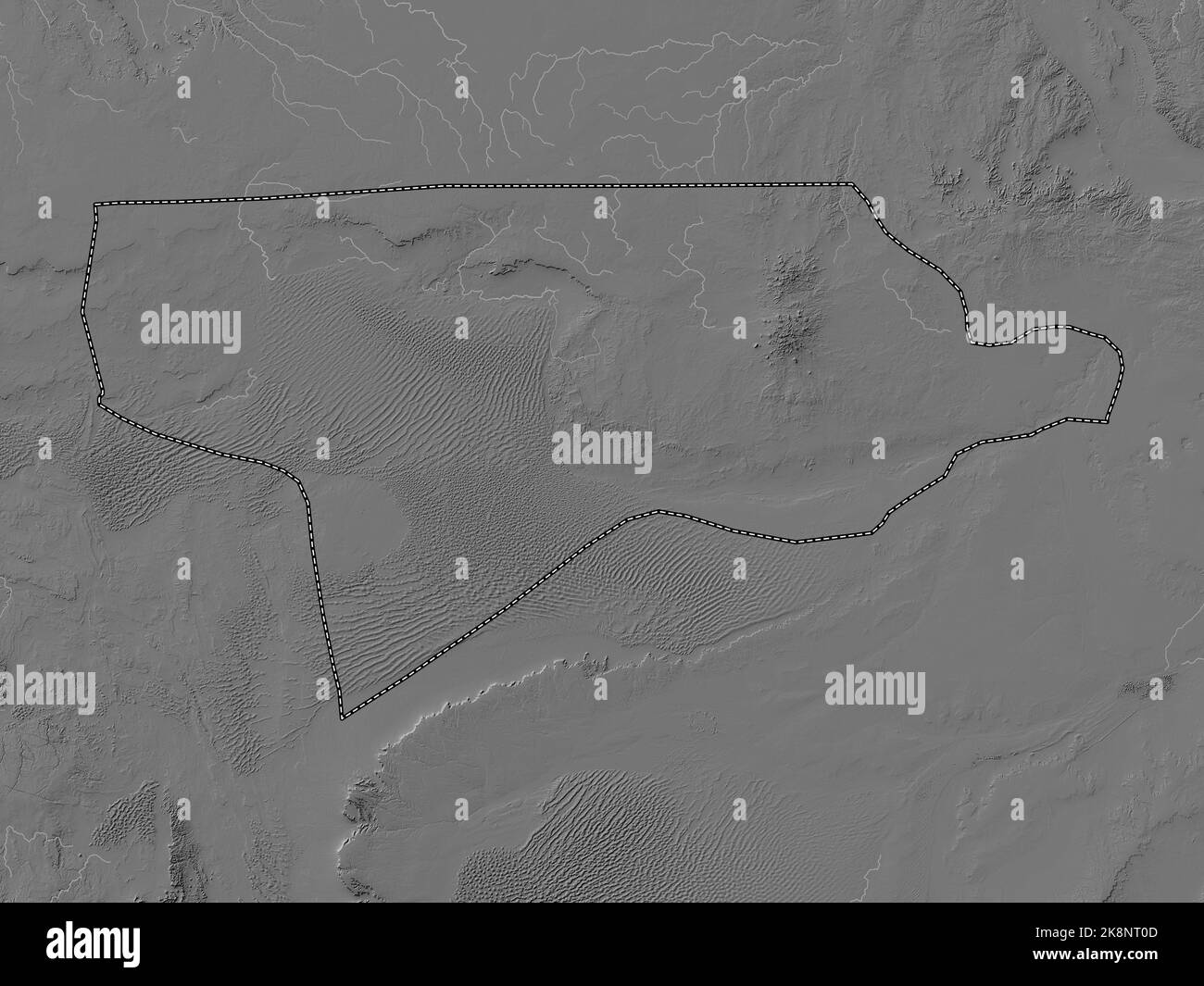 Wadi ash Shati', district of Libya. Bilevel elevation map with lakes ...