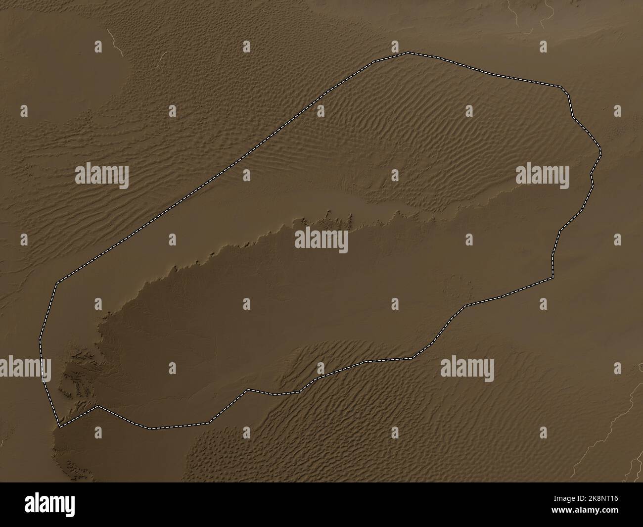 Wadi al Hayat, district of Libya. Elevation map colored in sepia tones ...
