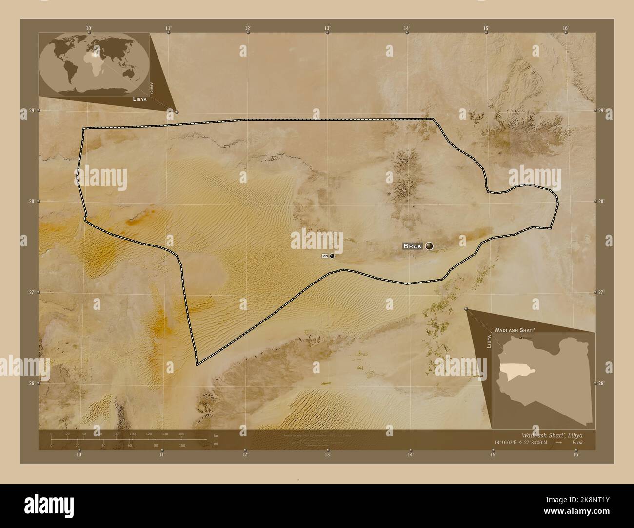 Wadi ash Shati', district of Libya. Low resolution satellite map ...