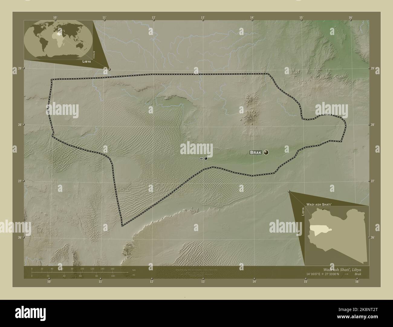 Wadi ash Shati', district of Libya. Elevation map colored in wiki style ...