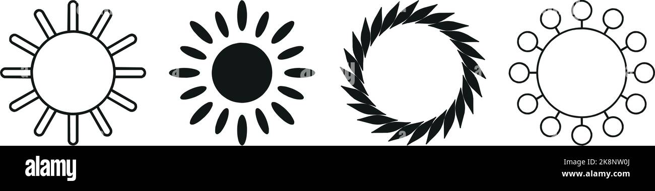 Collection of 4 different black sun abstraction pieces on white ...