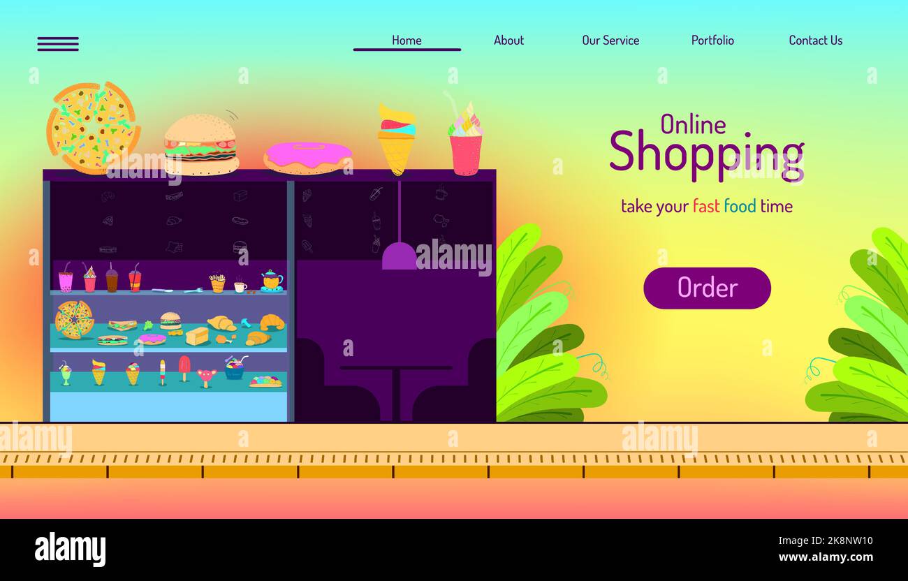 A vector illustration of an online fast food shopping website homepage ...