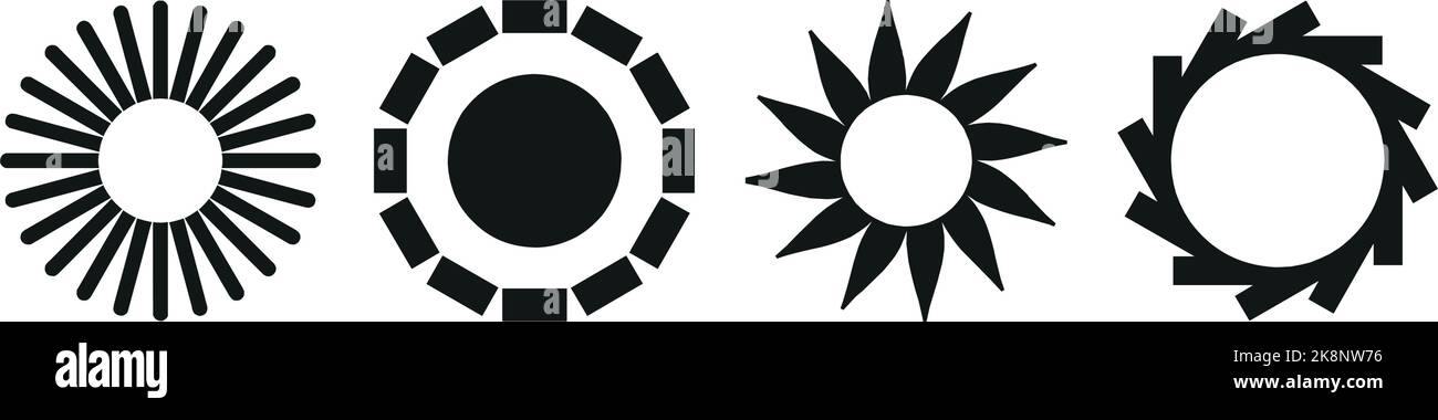 Collection of 4 different black sun abstraction pieces on white ...