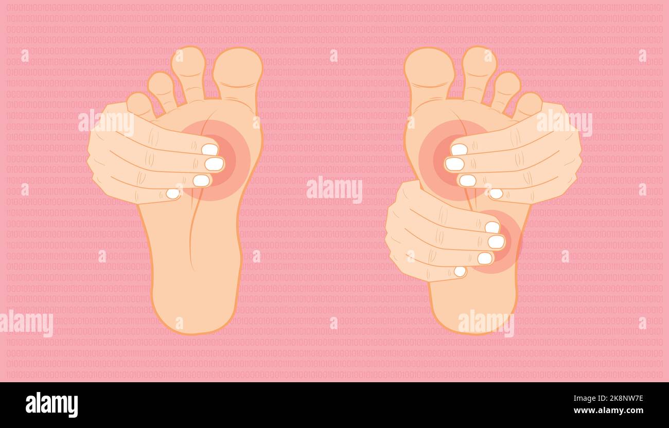 A vector illustration of a hand doing a foot massage on a pink ...
