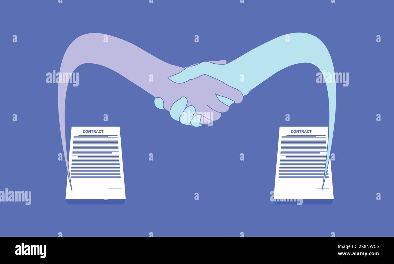 A vector illustration of two hands exchanging a handshake after signing ...