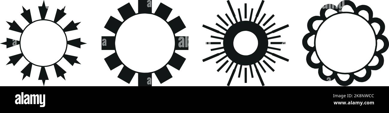 Collection of 4 different black sun abstraction pieces on white ...