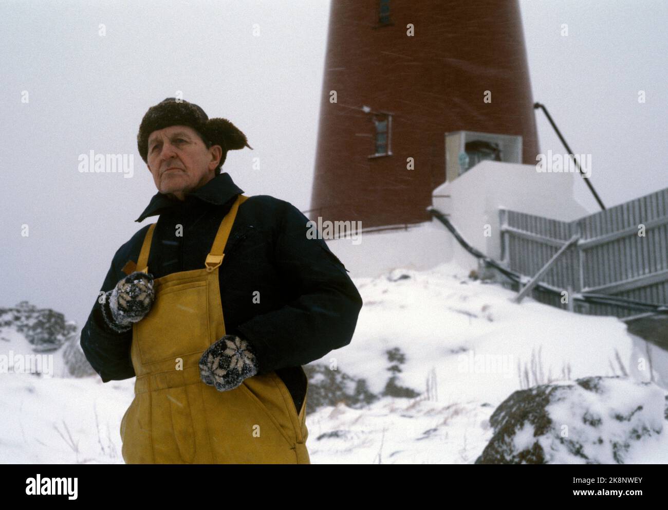 Skrova lighthouse, Lofoten 19870224. Recording the movie "After Rubicon ...
