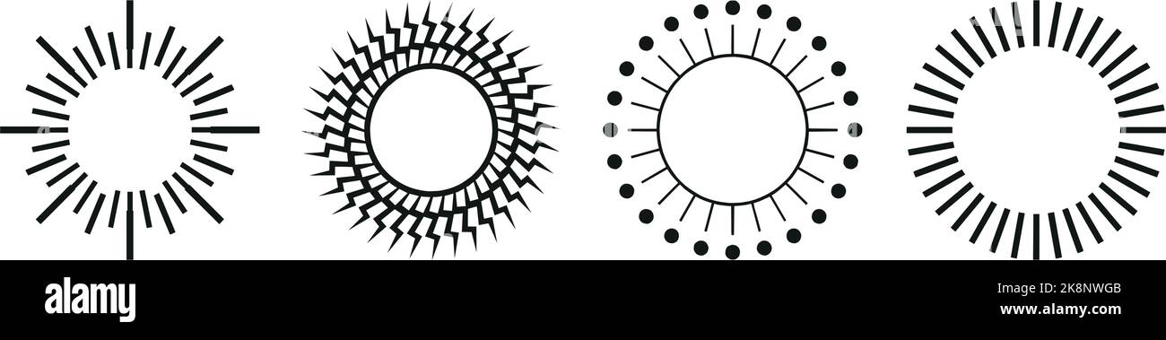 Collection of 4 different black sun abstraction pieces on white ...