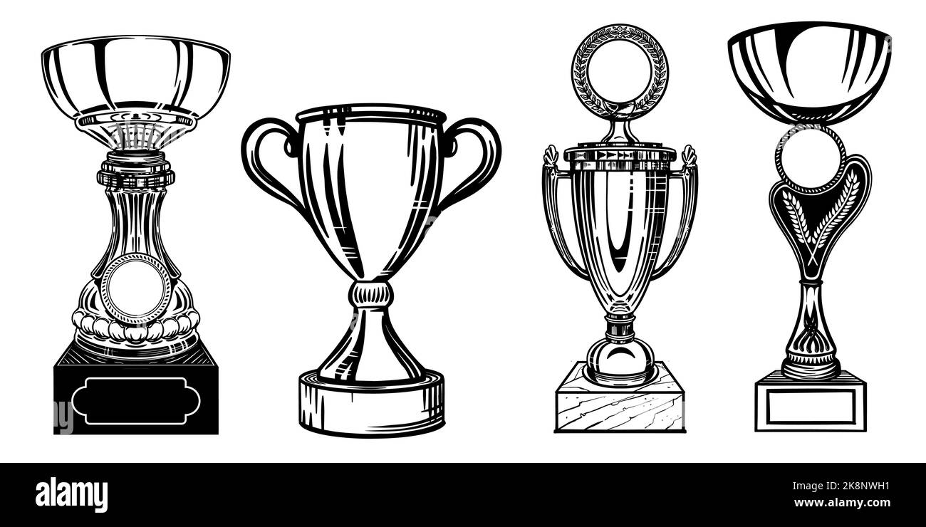 Sketch Set of cups and trophies hand drawn. Isolated on white ...