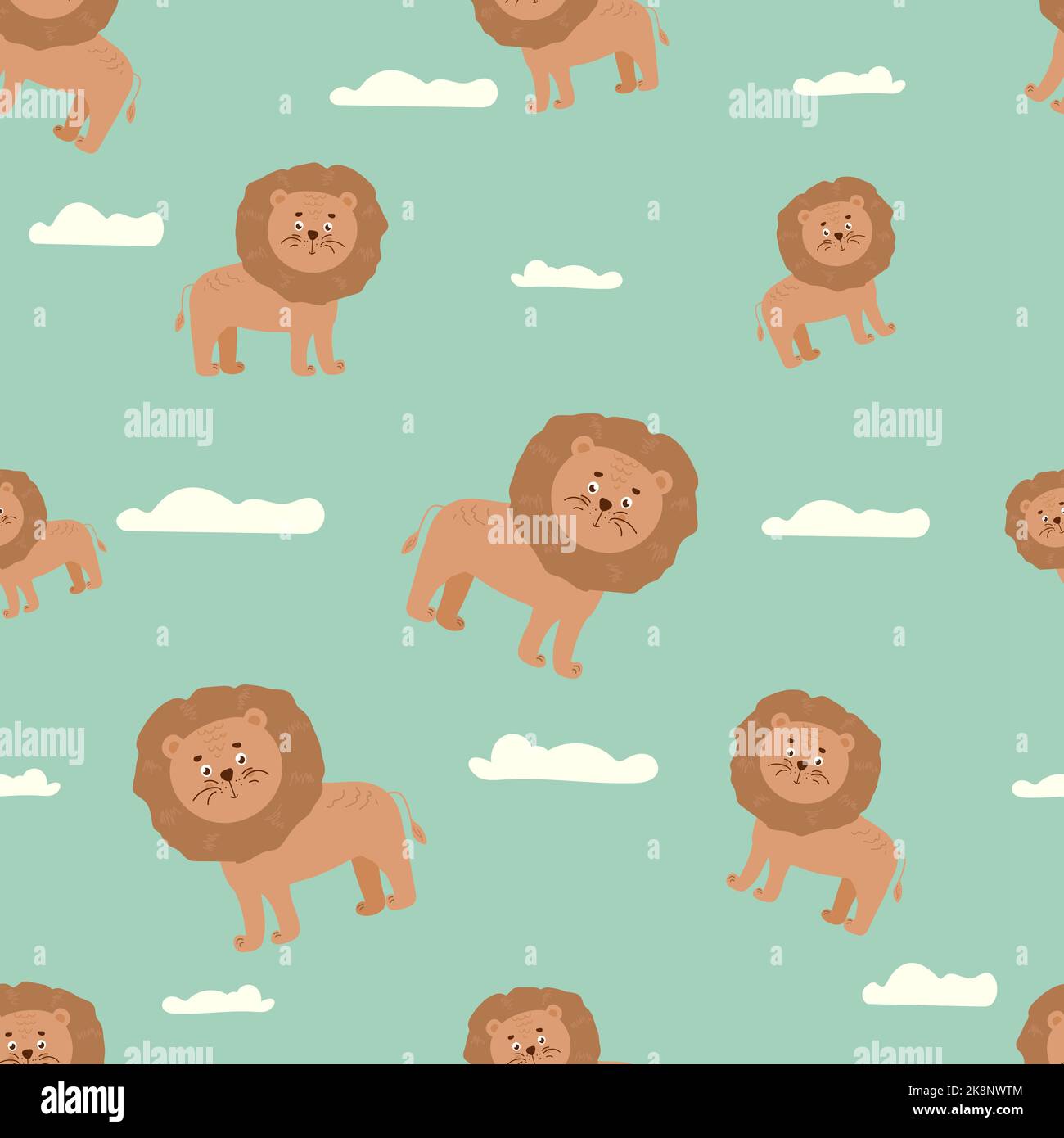 Seamless pattern with cute character lion. Cute vector illustration for ...