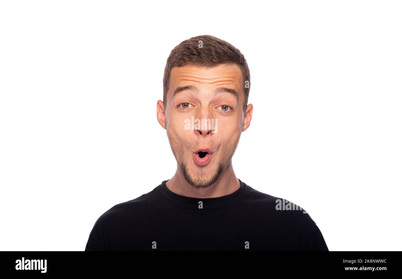 Surprise joy on face young hi-res stock photography and images - Alamy