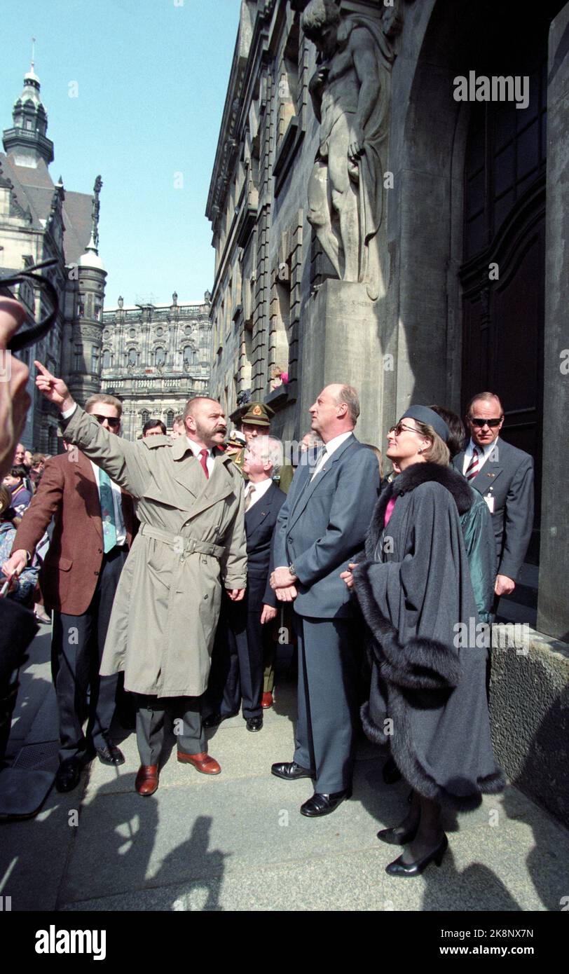 Dresden, Germany 19940420. King Harald and Queen Sonja are on a state ...