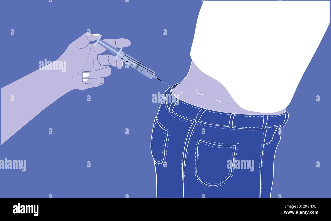 A vector illustration of a hand giving an injection to a patient on his ...