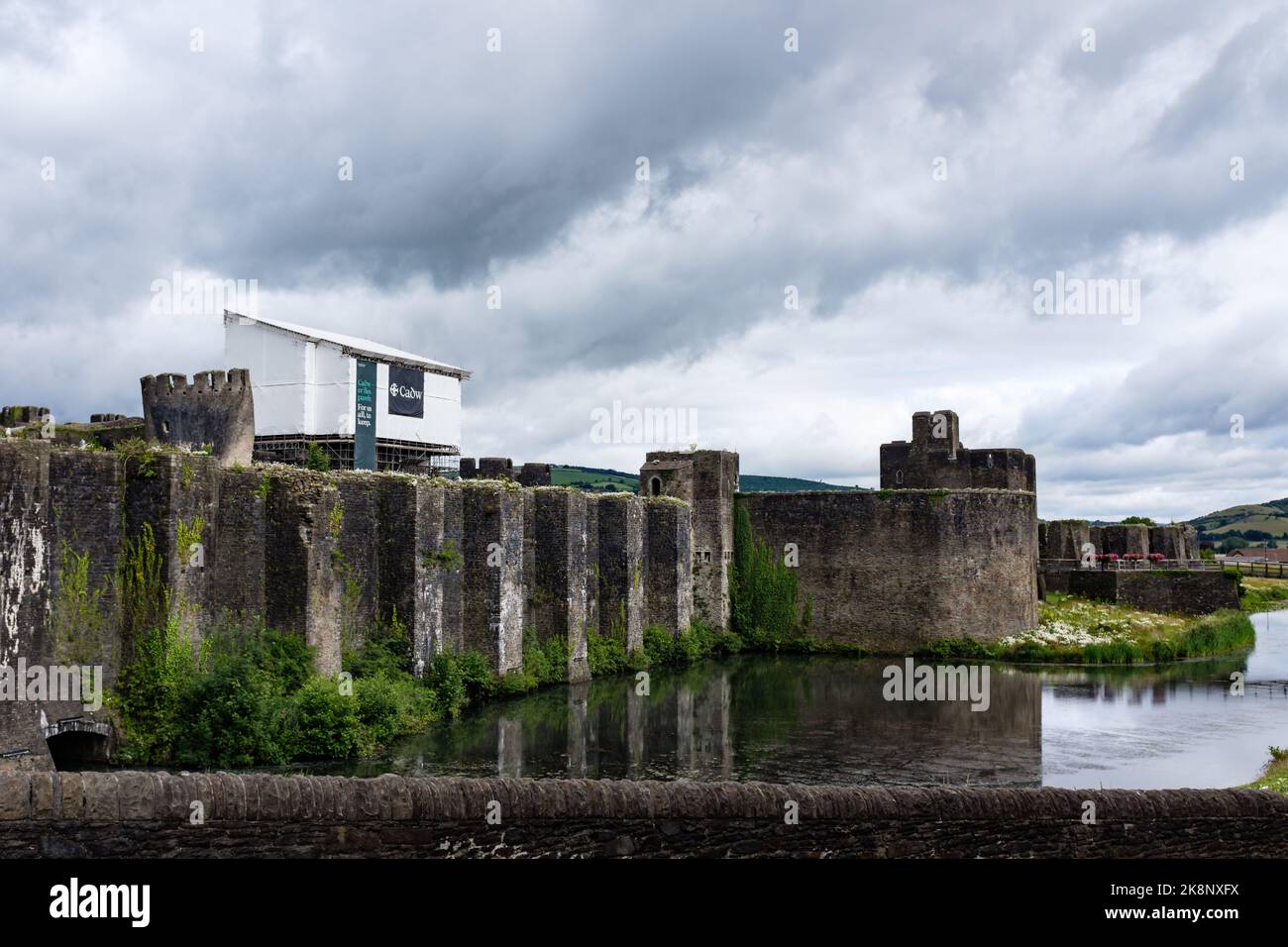 The Caerphilly Castle walls in south wale during reconstruction Stock ...