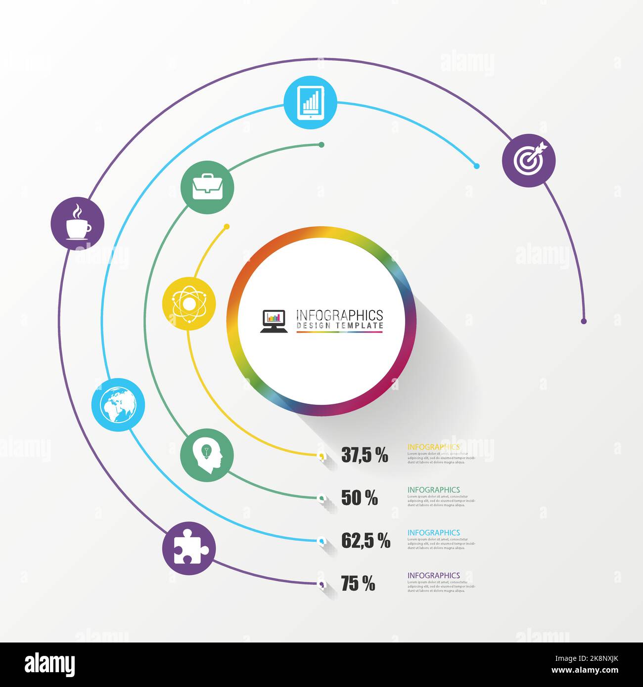 Circular stylish multicolor round percent line 4 step. Infographics ...