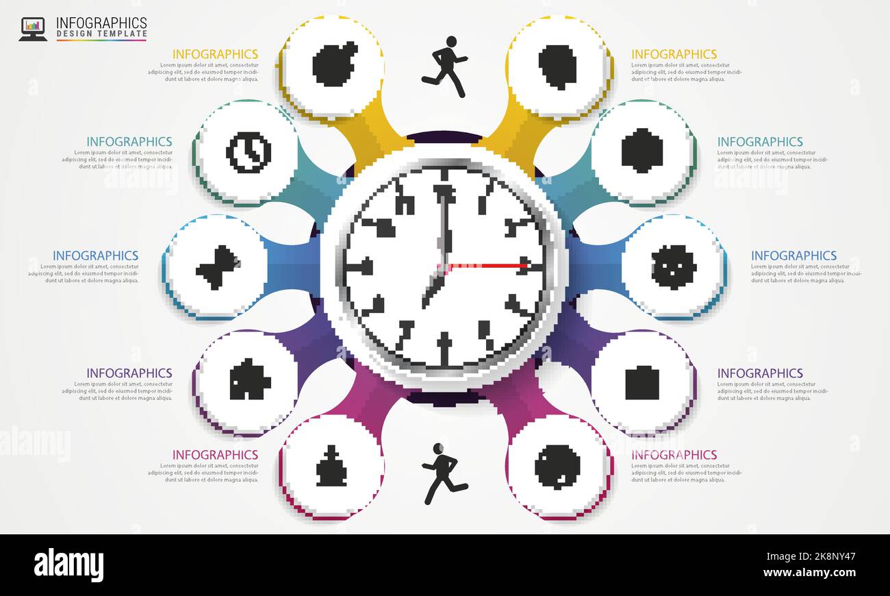 infographics concept with clock. Modern design template. Vector ...