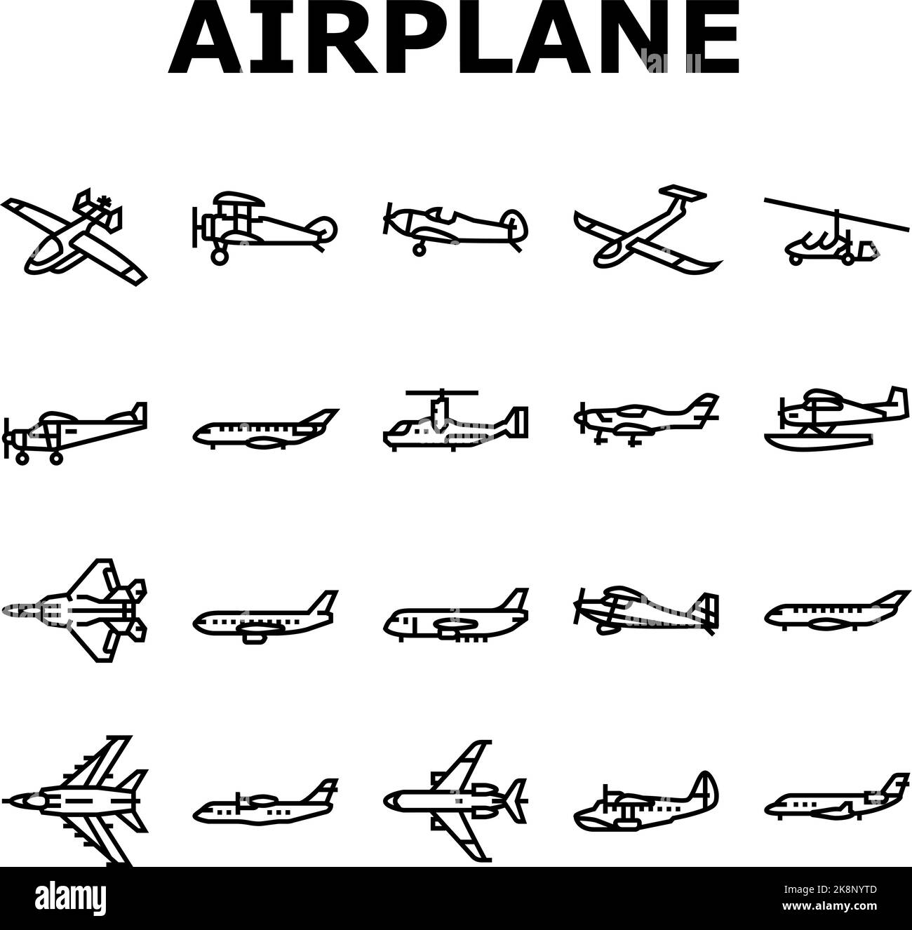 airplane aircraft plane travel icons set vector Stock Vector Image ...