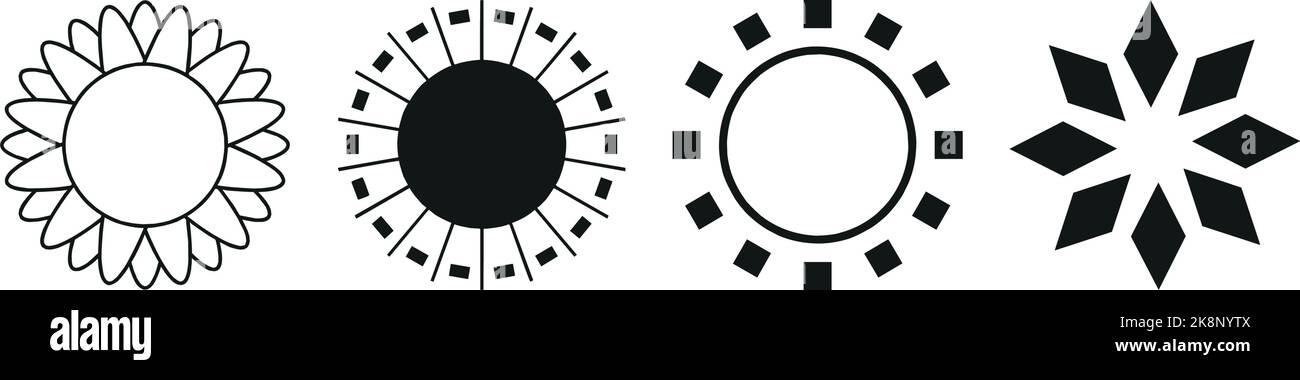 Collection of 4 different black sun abstraction pieces on white ...