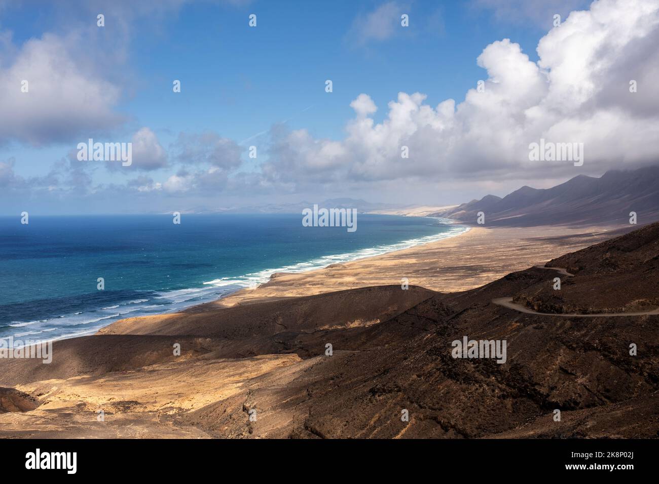 Road to Cofete beach at Fuentevertura, Canary Islands, Spain Stock ...